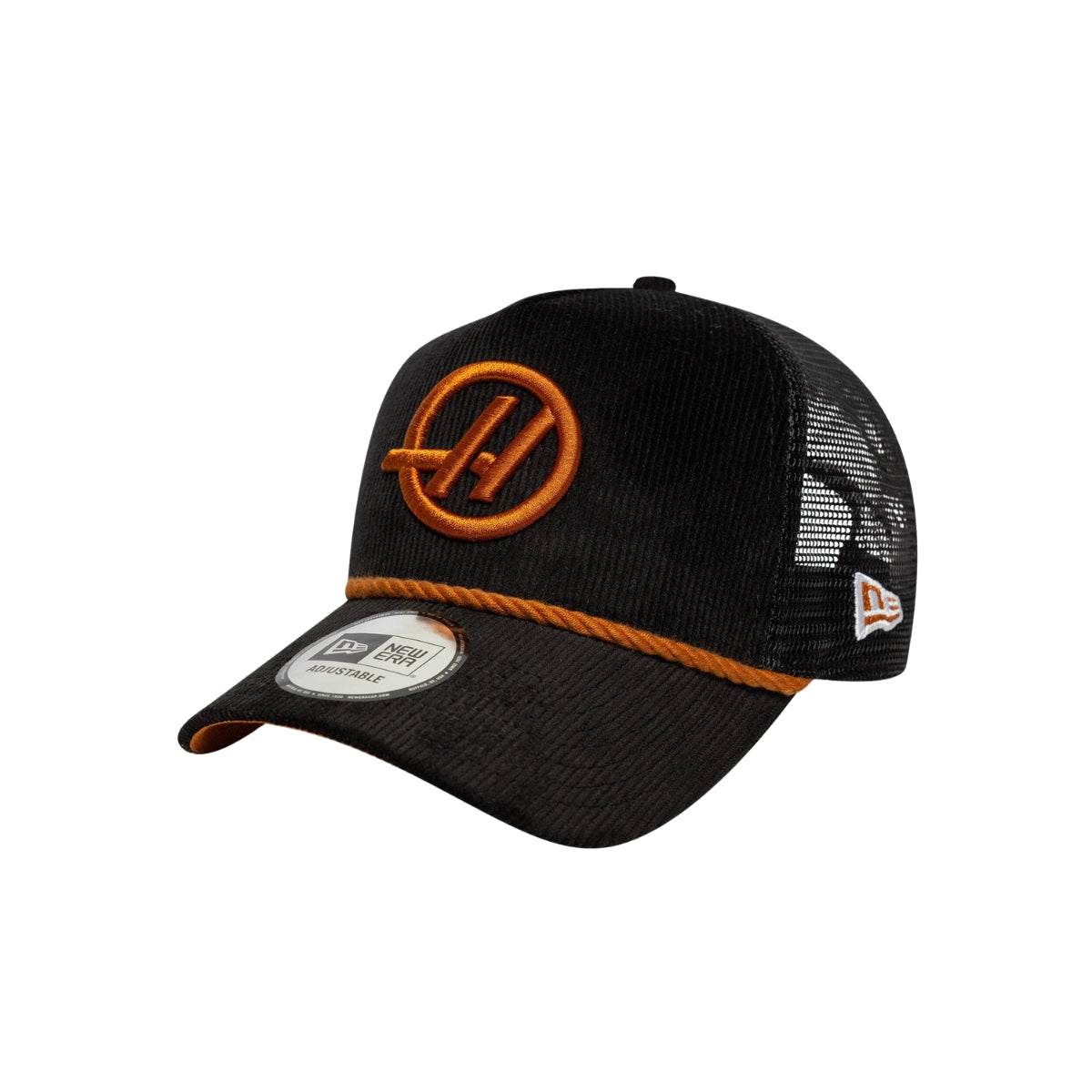 Haas F1™ Team New Era Corduroy E‑Frame Trucker Men Hat – Black – FANABOX™
