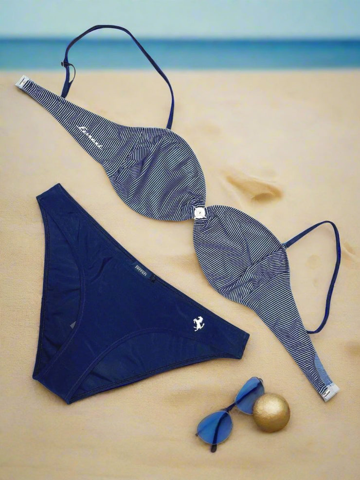 Ferrari 'Retro' Logo Bikini Top and Bottom Bikini Set- Navy Blue – FANABOX™
